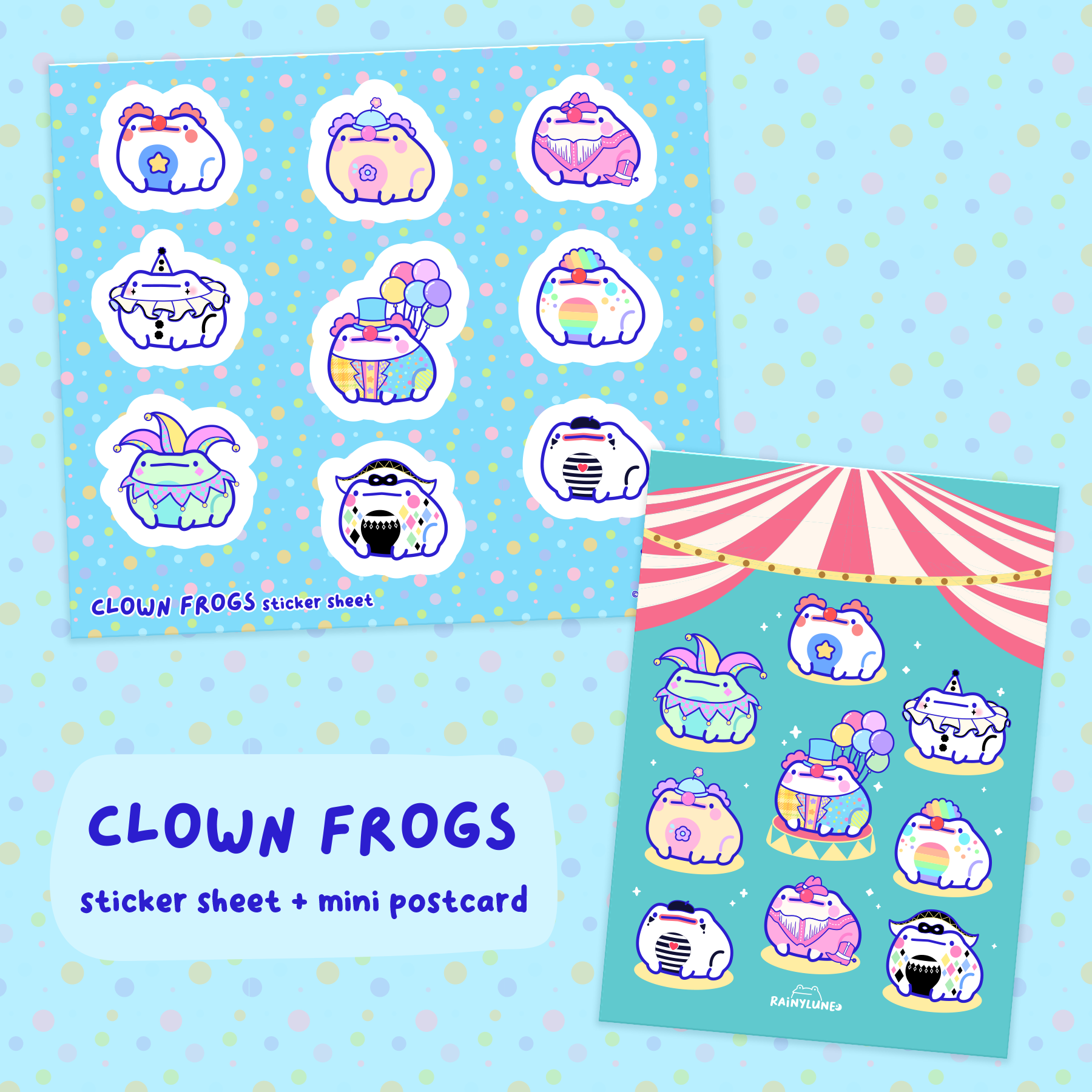 Clown Frogs Sticker Sheet – rainylune