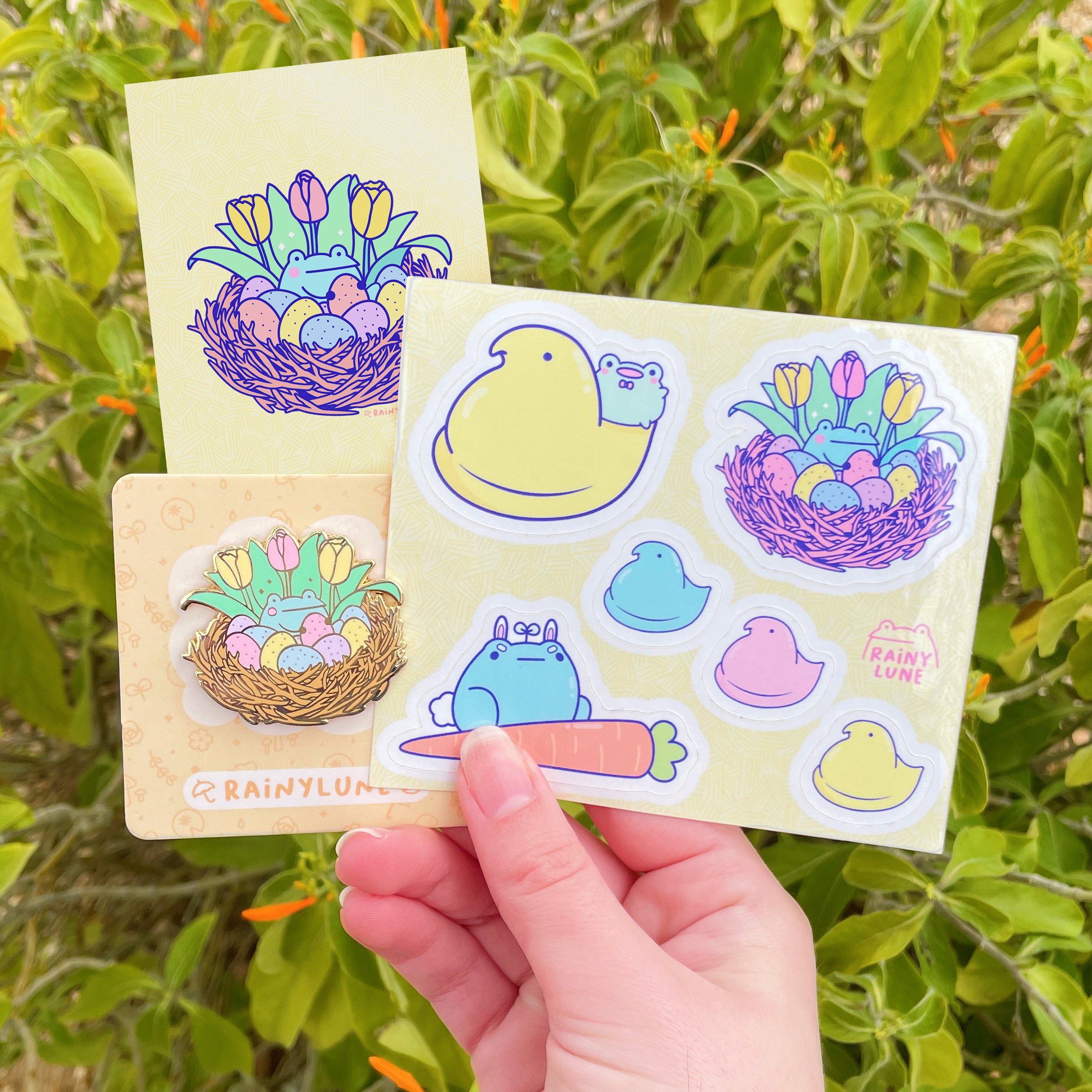 Easter Frogs Pin + Sticker Pack - May 2021 Patreon – rainylune